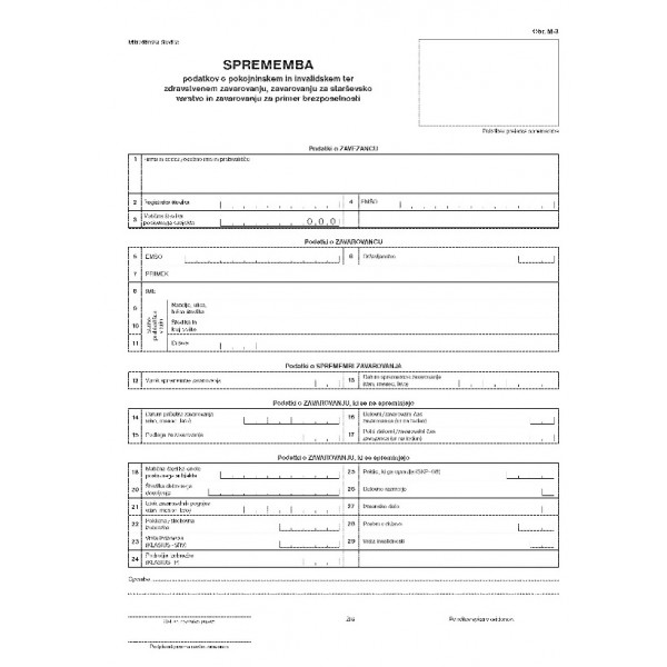 OBRAZEC M3 SPREMEMBA PODATKOV O POKOJNINSKEM IN INVALIDSKEM ZAVAROVANJU ...
