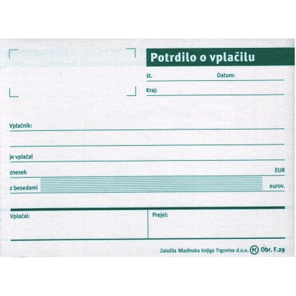 OBRAZEC POTRDILO O VPLAČILU A6 F.29 REDOLJUB spletna prodaja-akcijske ...